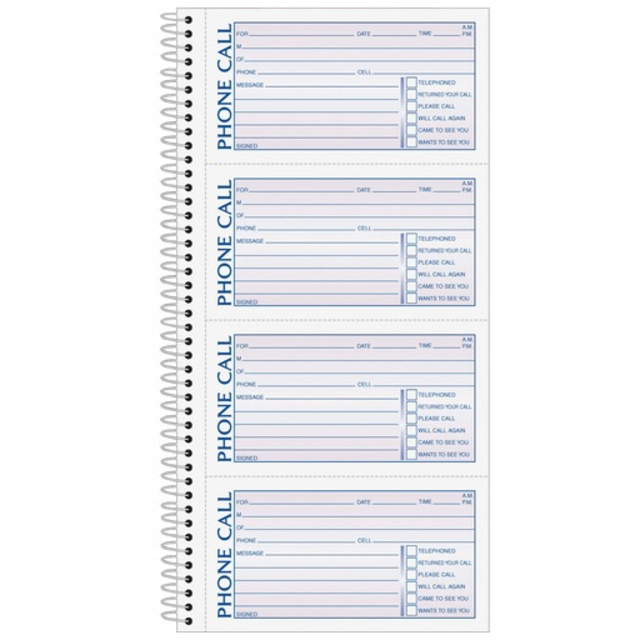 TOPS Carbonless Phone Message Book - Double Sided Sheet - Spiral